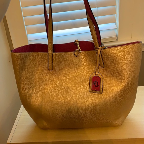 Ralph Lauren | Bags | Ralph Lauren Reversible Tote Bag Goldhot Pink ...